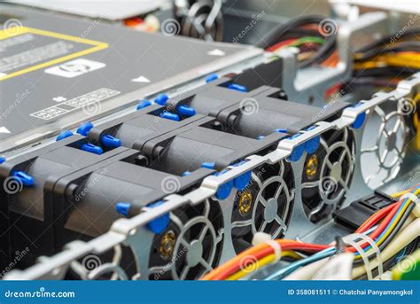 Air Ventilation Fan Assembly Inside A Server Computer Case With