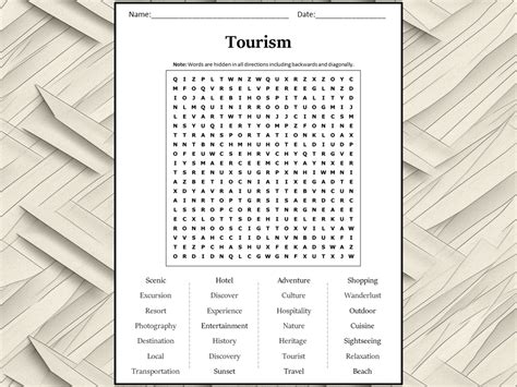 Tourism Word Search Puzzle Worksheet Activity Teaching Resources