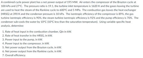 solved a combined cycle power plant has a net power output