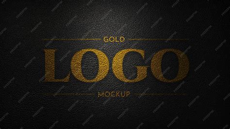 A Black Leather Background With A Gold Logo Mockup Premium Psd