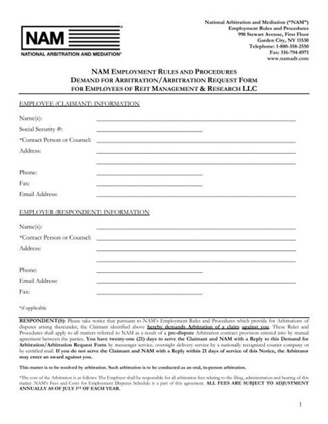 Demand For Arbitration Form National Arbitration And Mediation