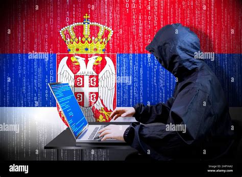 anonymous hooded hacker flag of serbia binary code cyber attack