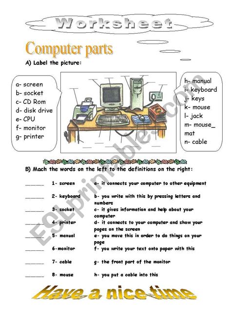 Internal Computer Parts Identification Worksheet Printable Calendars