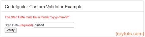 Custom Validation Example In Codeigniter Roy Tutorials