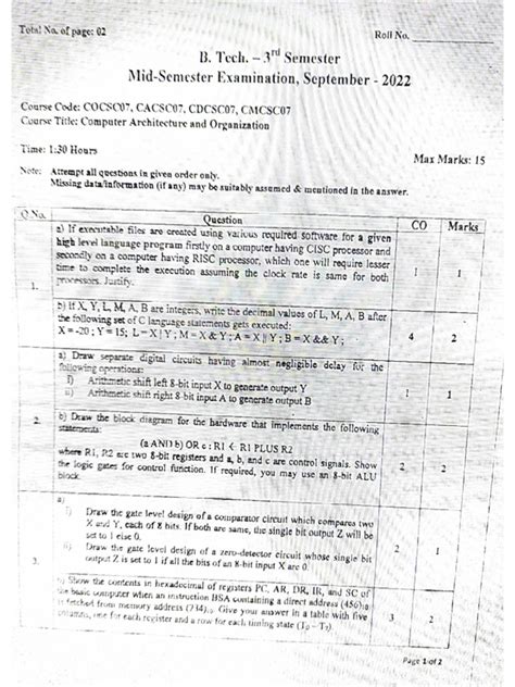 Mid Sem Solution Computer Architecture And Organization Sep 2022 Pdf