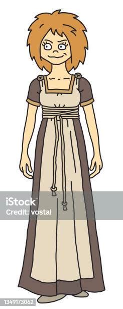심플한 롱 드레스를 입은 재미있는 고딕 적색 머리 아가씨 롱드레스에 대한 스톡 벡터 아트 및 기타 이미지 롱드레스 갈색 고딕 양식 Istock