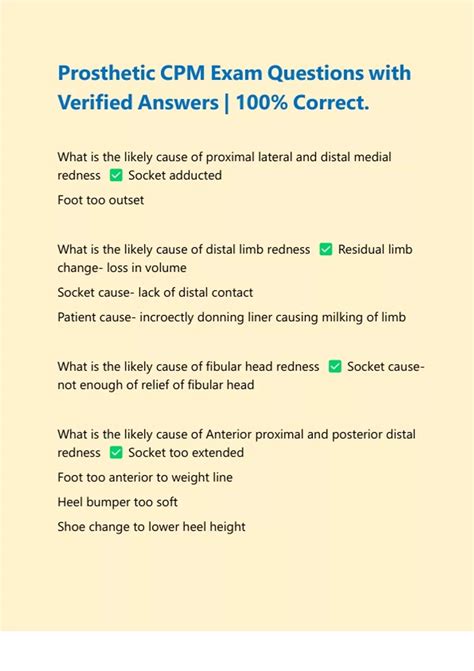 Prosthetic Cpm Exam Questions With Verified Answers 100 Correct Latest 20252026 Prosthetic Cpm Exam Questions With Verified Answers 100 Correct Latest 20252026