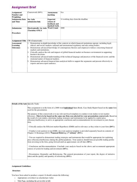 Coursework Assignment Brief Assignment Guidelines And Rubric Pdf Efficient Market Hypothesis