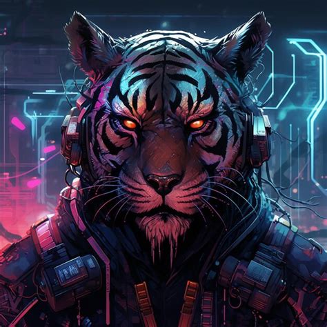 Premium Ai Image Tiger With Cool Cyberpunk Design Illustration