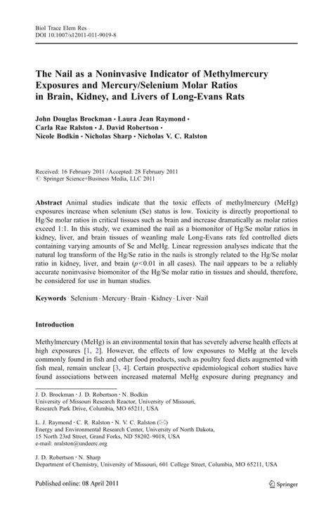 Pdf The Nail As A Noninvasive Indicator Of Methylmercury Exposures