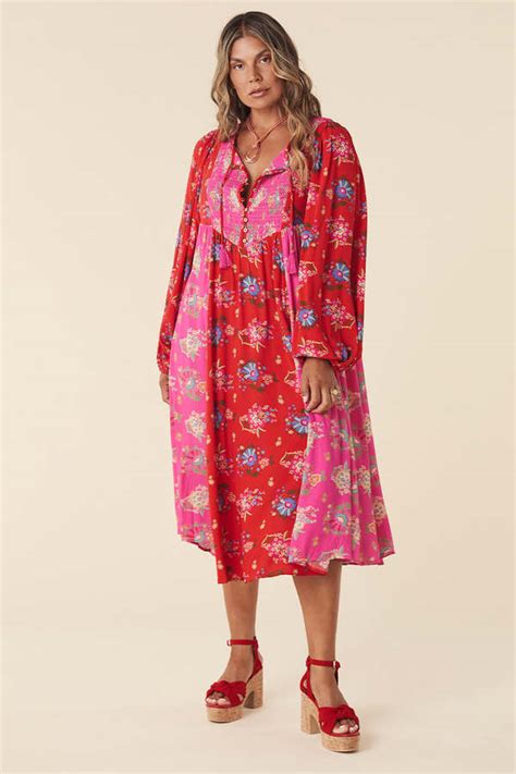 Spell And The Gypsy Collective Solstice Boho Midi Dress Salsa Rose
