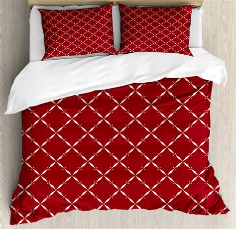 Damask Duvet Cover Set Geometric Abstract Diamond Shapes In Monotone Rhombuses Lattice Classic