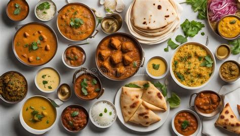 Indian Ethnic Food Buffet On White Concrete Stock Illustration Illustration Of Meal Food