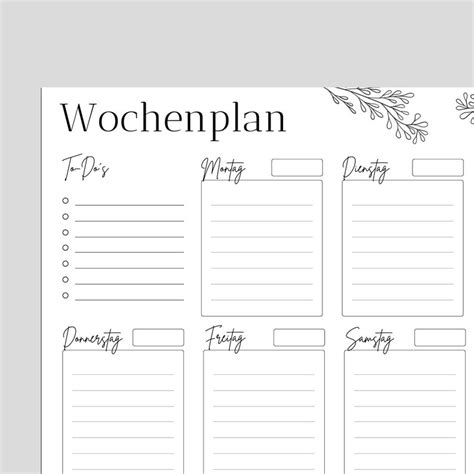 Wochenplaner Din A3 Und A4 Digital Download Home Office To Do Liste Schlicht