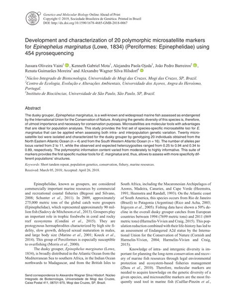 Pdf Development And Characterization Of 20 Polymorphic Microsatellite