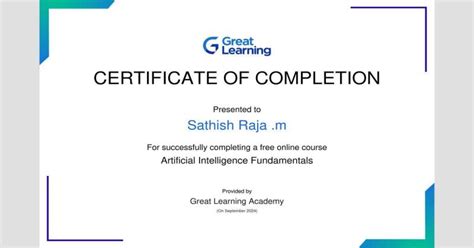Sathish Raja M On Linkedin Artificial Intelligence Fundamentals Course Completion Certificate For