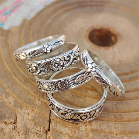 Handmade 925 Sterling Silver Stacking Ring Set Floral Design Minimalist
