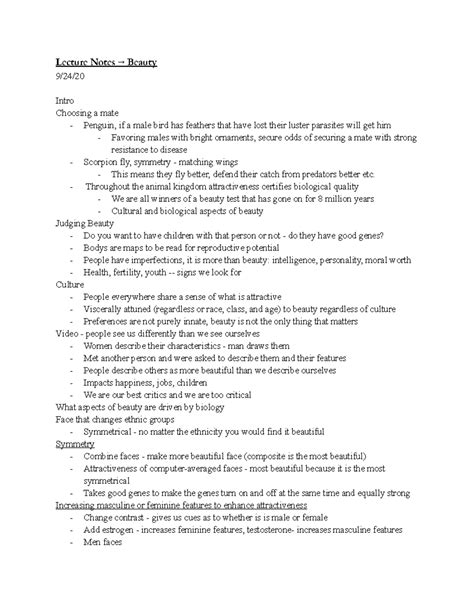 Human Sex Notes 2 Lecture Notes → Beauty 924 Intro Choosing A Mate