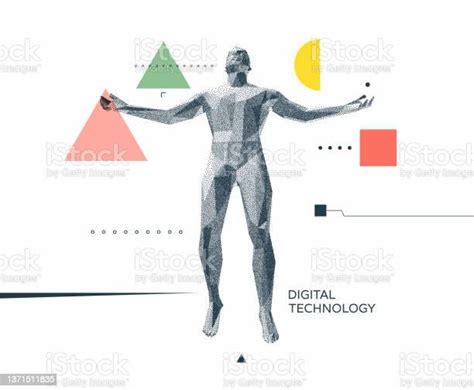리더십 자유 또는 개발 개념 점프 남자3d 인체 모델 스포츠 용 디자인 입자로 구성된 벡터 그림입니다 인체에 대한 스톡 벡터