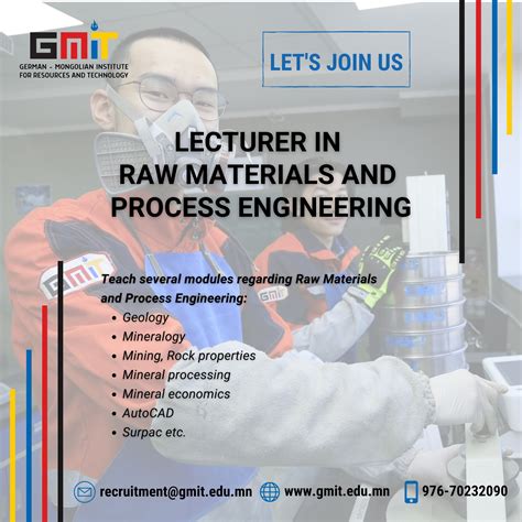 🇲🇳🇩🇪 Нээлттэй ажлын байранд урьж байна Эрдэс түүхий эд боловсруулалтын инженерийн багш Механик