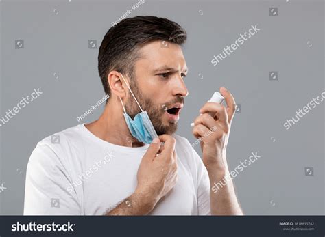 Profile Portrait Man Doing Inhalation Using Stock Photo Shutterstock