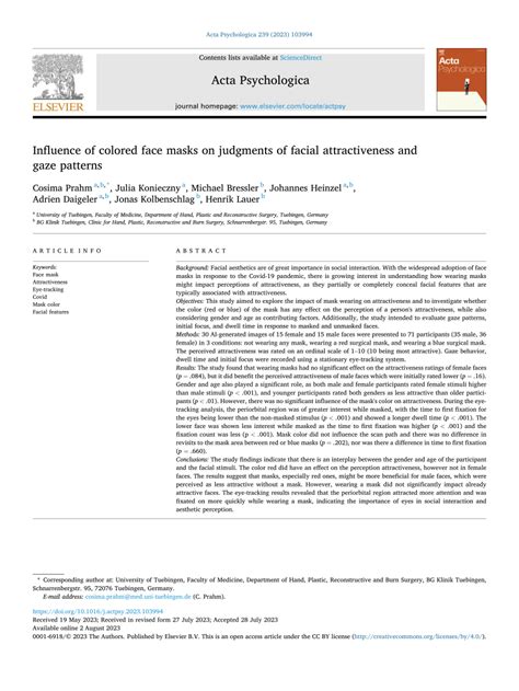 Pdf Influence Of Colored Face Masks On Judgments Of Facial