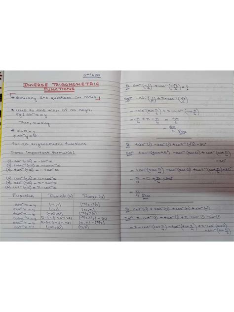 Inverse Trigonometry Class 12 Pdf