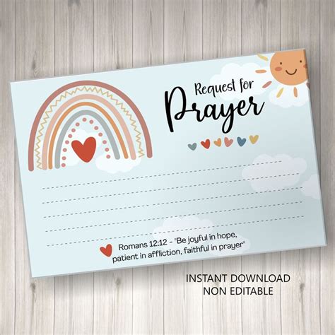 Instant Download Prayer Request Card Printable Prayer Card Template