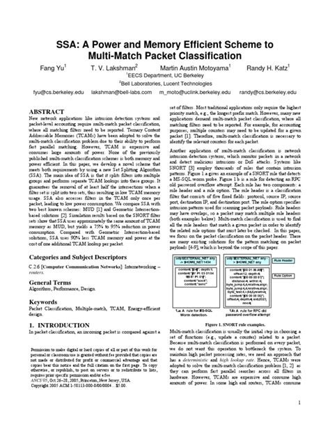 Ssa A Power And Memory Efficient Scheme To Multi Match Packet Classification Pdf