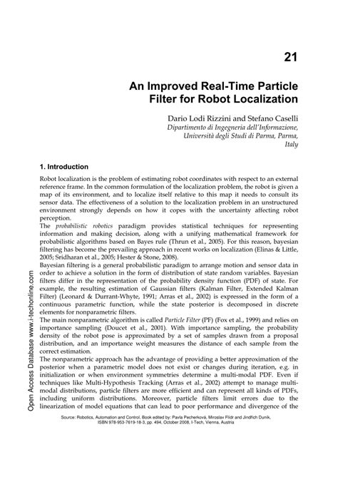 Pdf An Improved Real Time Particle Filter For Robot Localization