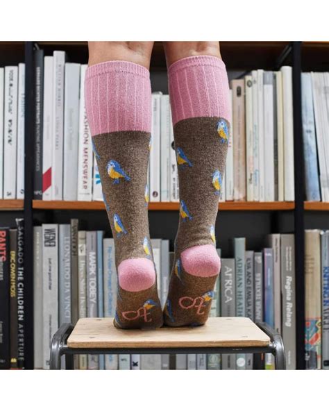 Cute Wool Knee Socks For Women Blue Tits