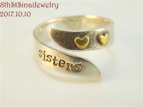 Far Fetched Sterling Silver 925 Sisters W 2 Brass Hearts Band Ring