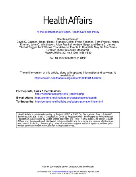 Pdf Global Trigger Tool Shows That Adverse Events In Hospitals May Be Ten Times Greater Than