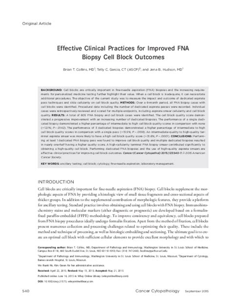 Pdf Effective Clinical Practices For Improved Fna Biopsy Cell Block