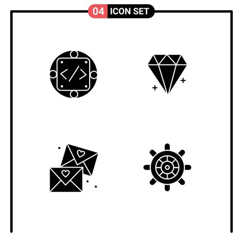Set Of 4 Modern Ui Icons Symbols Signs For Code Email Management Ecommerce Glasses Editable