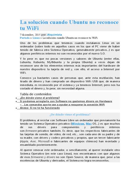 La Solución Cuando Ubuntu No Reconoce Tu Wifi Pdf Sistema Operativo