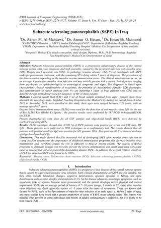 Subacute Sclerosing Panencephalitis Sspe In Iraq Pdf