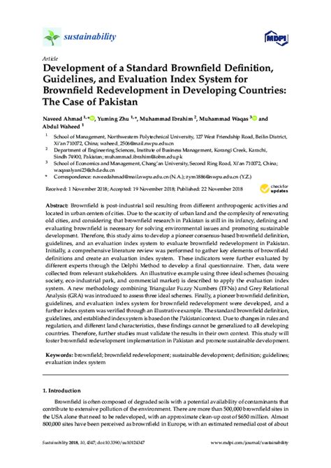 Pdf Development Of A Standard Brownfield Definition Guidelines And Evaluation Index System