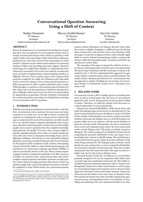 Pdf Conversational Question Answering Using A Shift Of Context