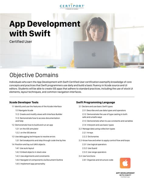 App Development With Swift Certification Objectives