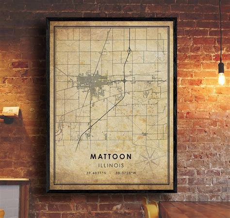Mattoon Map Print Mattoon Map Illinois Map Art Mattoon City Road