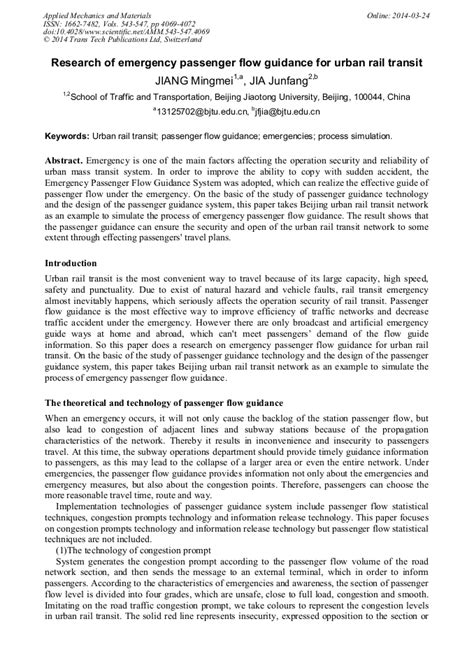 Research Of Emergency Passenger Flow Guidance For Urban Rail Transit Scientific Net