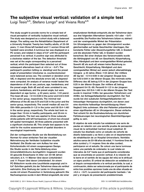 Pdf The Subjective Visual Vertical Validation Of A Simple Test