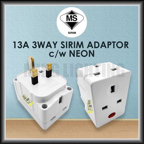 [sirim] 3 Way Multiple Adapter 3 Gang Pin Socket Plug Switch Multi Adaptor Charger Led Neon