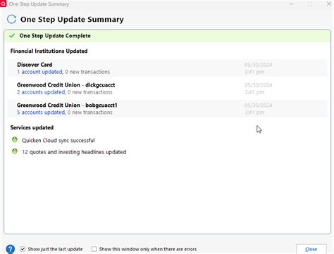 Quicken One Step Update Summary Not Showing Investment Accounts — Quicken