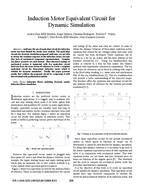 Induction Motor Equivalent Circuit For Dynamic Simulation Pdf Electrical Network Electric