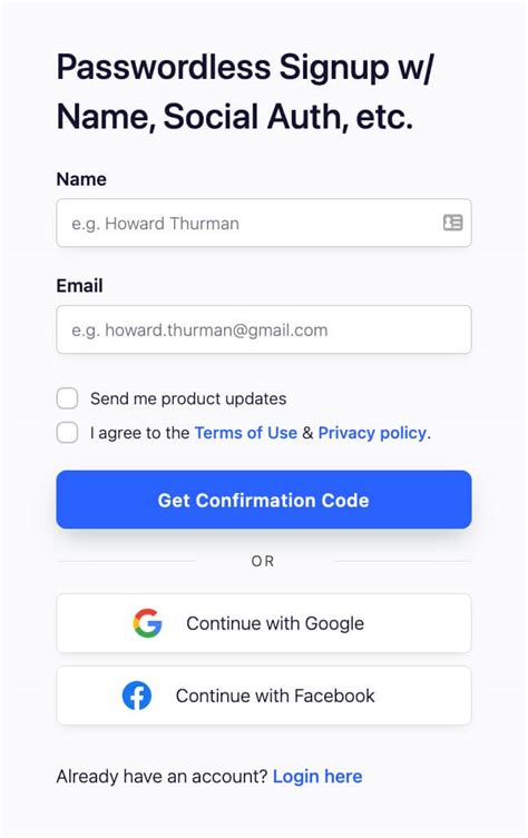 Passwordless Signup Social Auth Free Webflow Component