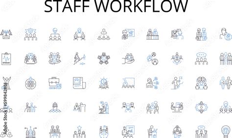 staff workflow line icons collection data knowledge news flow