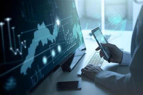 premium ai image business analytics and data management system person typing on laptop