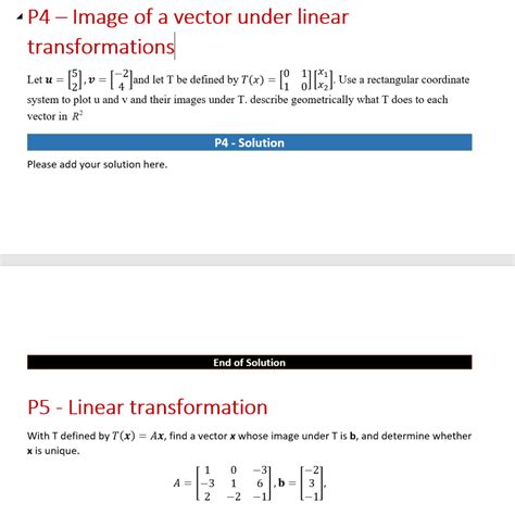 Solved P Image Of A Vector Under Linear Transformations Chegg